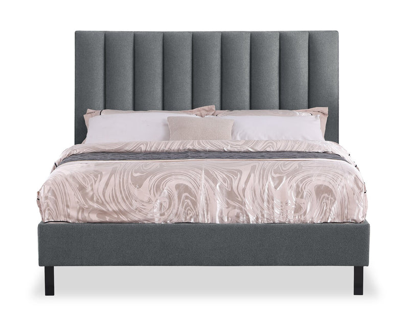 Amos Upholstered Platform Bed in Charcoal Fabric with Channelled He ...