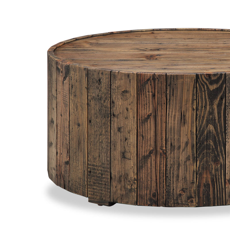 Martel 34" Rustic Round Coffee Table with Casters - Rustic Pine - The Brick
