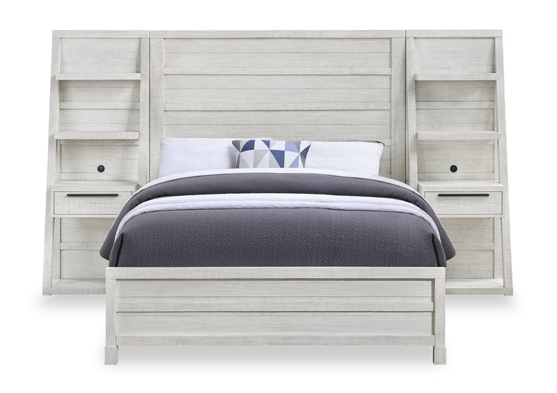 Haven Pier Bed with Headboard, Frame & 2 Piers, USB, LED, White - Q ...