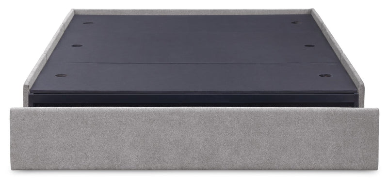 Amos Upholstered Storage Bed Base in Grey Fabric with 3 Built-in Dr ...