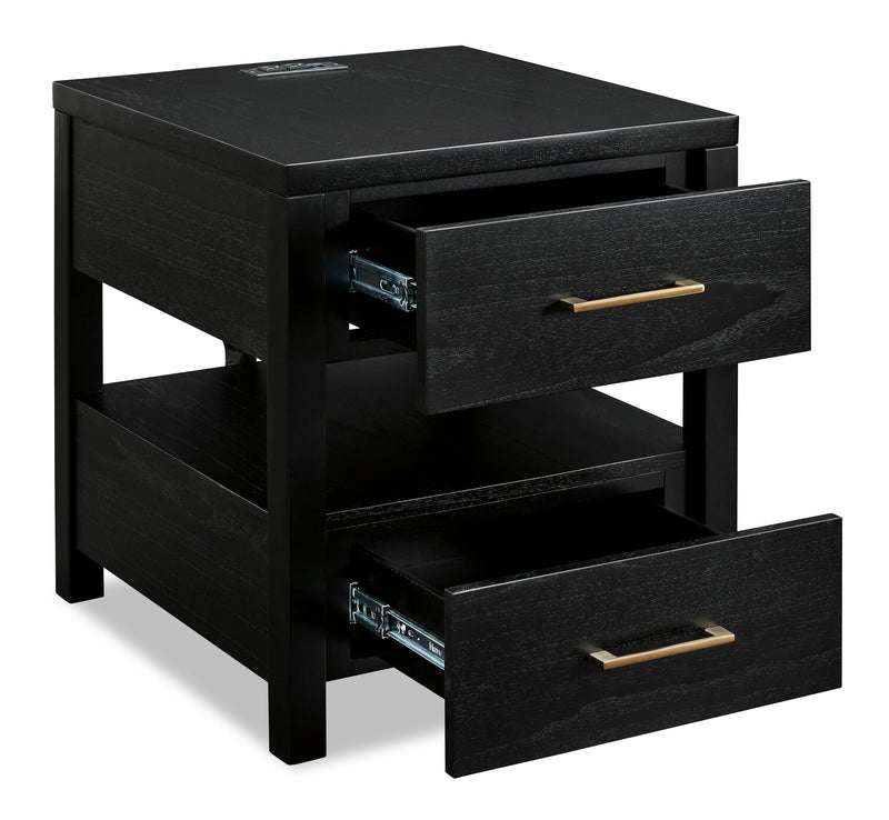 Julian 22” Contemporary End Table with Storage and USB Ports - Black ...