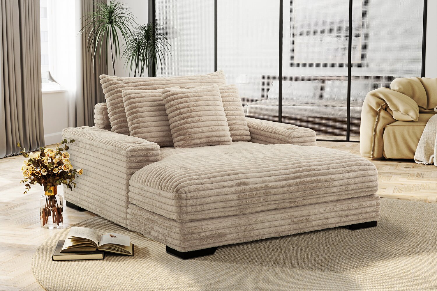 Alto 58" Taupe Ultra Plush Faux Fur Fabric Chaise Lounge with Dual ...