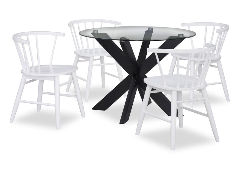 Remi 5pc Dining Set with Table & 4 Spindle-Back Chairs, Glass & Woo ...
