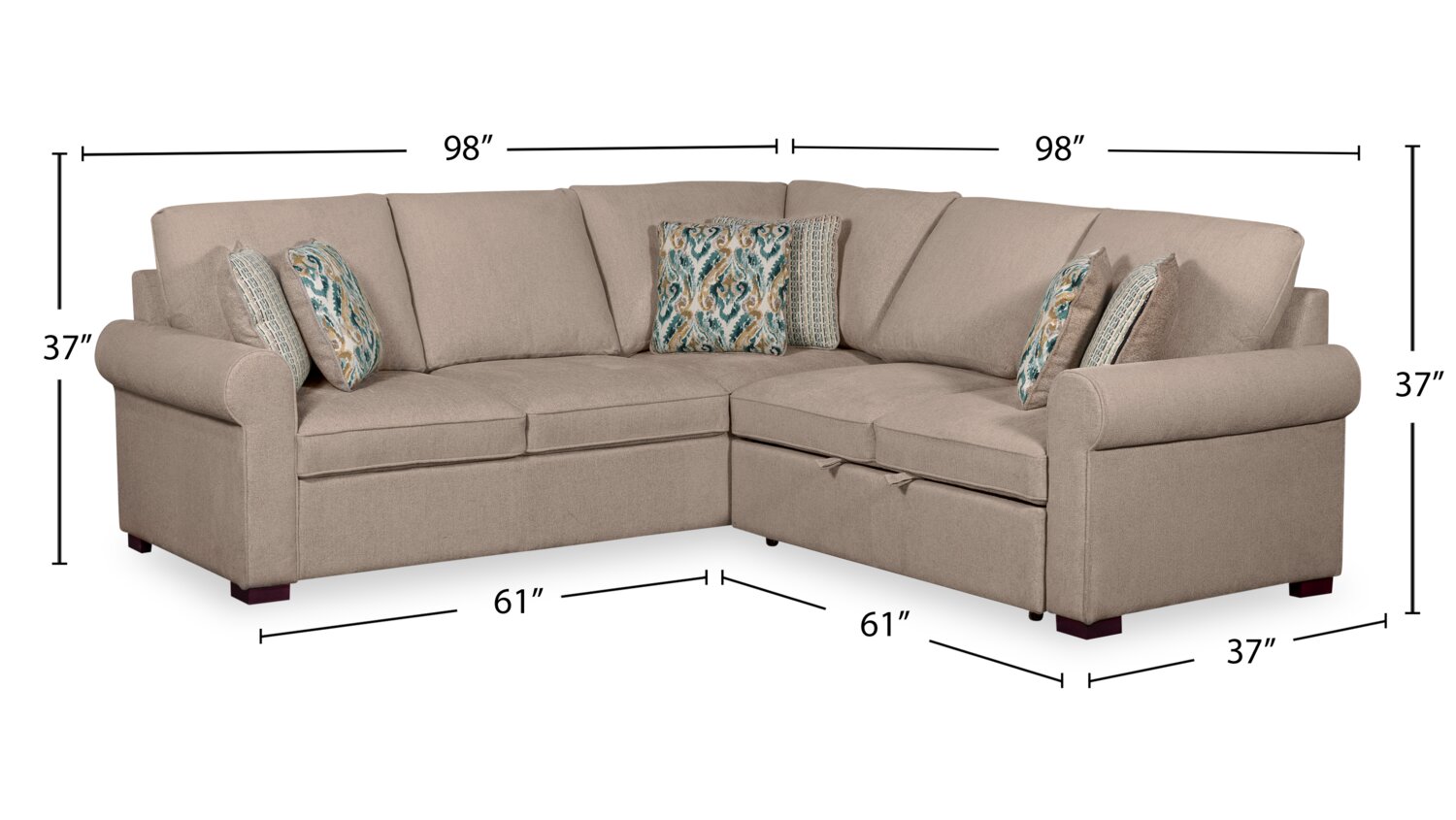Scott Living Haven 3 Piece Right Facing Chenille Fabric Sleeper Sec. The Brick