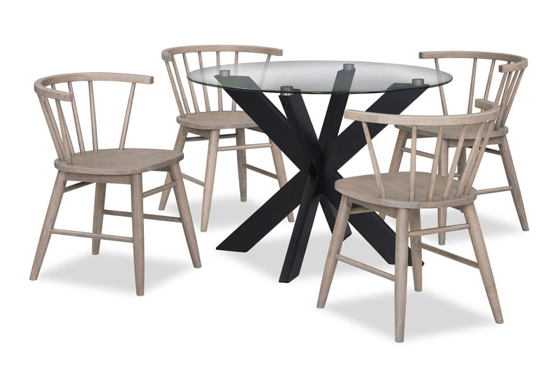 Remi 5pc Dining Set with Table & 4 Spindle-Back Chairs, Glass & Woo ...