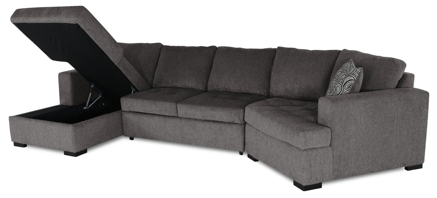 Legend 3-Piece Right-Facing Chenille Cuddler Sleeper Sectional with ...