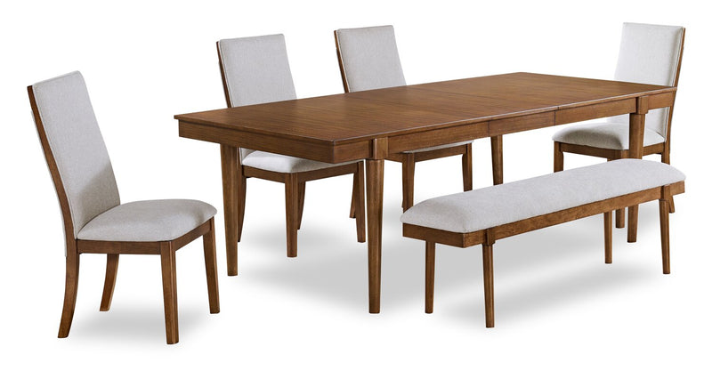 Ember 6pc Dining Set with Table, Bench & 4 Chairs, 74-92"W - Grey ...