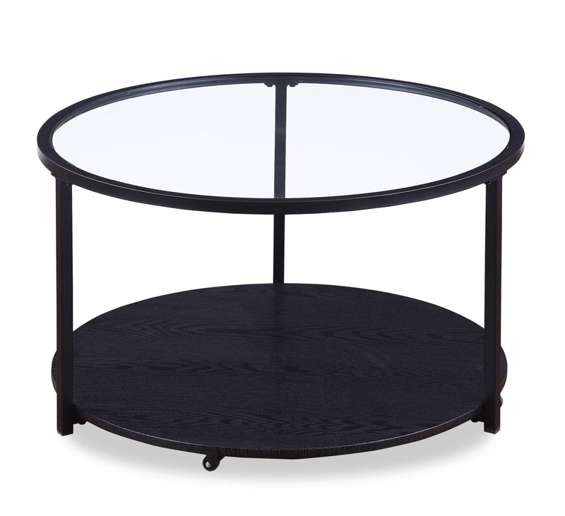 Kendal 31.5" Modern Round Glass Top Coffee Table with Casters - Black ...