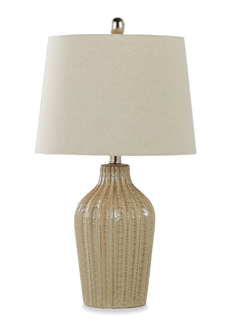 Willa 23" Ceramic Table Lamp with Polished Nickel and Natural Linen ...