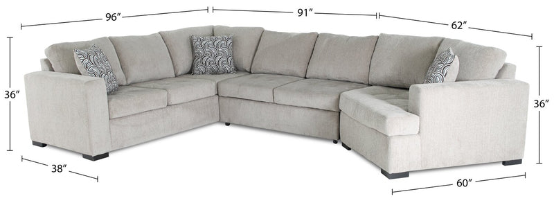 Legend 3-Piece Right-Facing Chenille Cuddler Sleeper Sectional - Pl ...