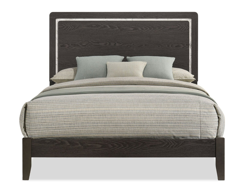 Sable Panel Bed with Headboard & Frame, Dark Grey - Queen Size - The Brick