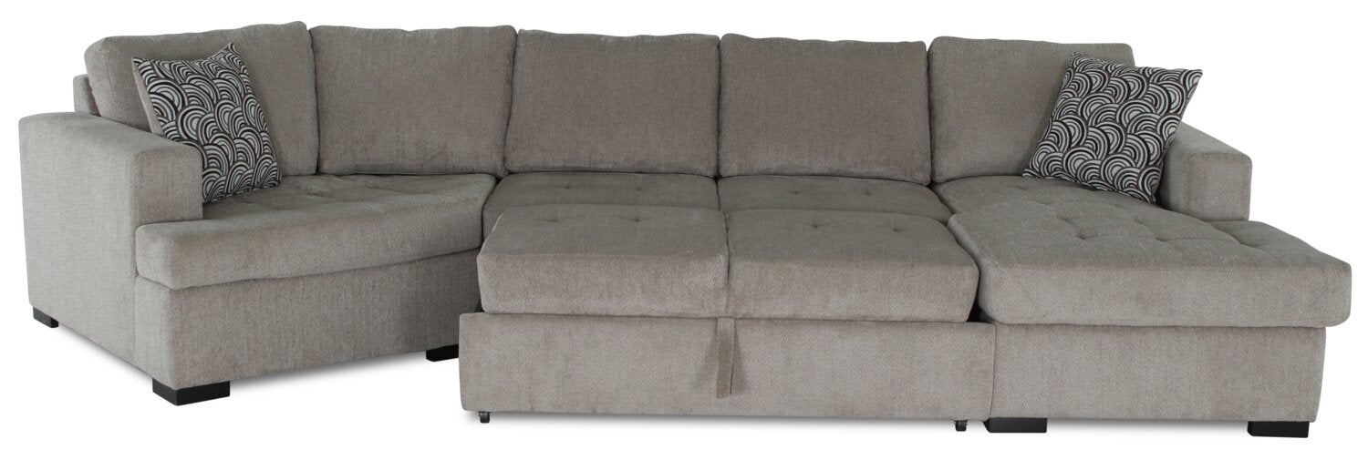 Legend 3-Piece Left-Facing Chenille Cuddler Sleeper Sectional with ...