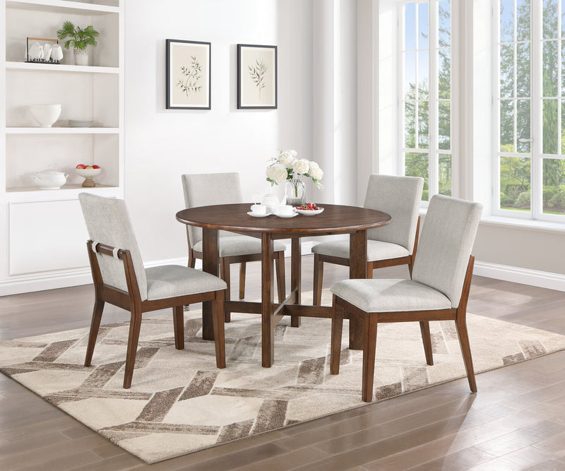 Vale Dining Chair with Polyester Fabric, Wood - Brown & Beige - The Brick