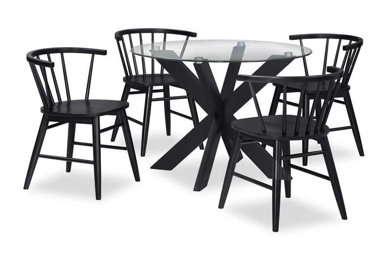 Remi 5pc Dining Set with Table & 4 Spindle-Back Chairs, Glass & Woo ...