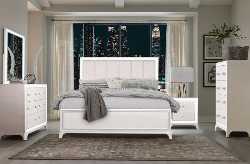 Halo Panel Bed with Headboard & Frame, LED, Glam, White - King Size ...