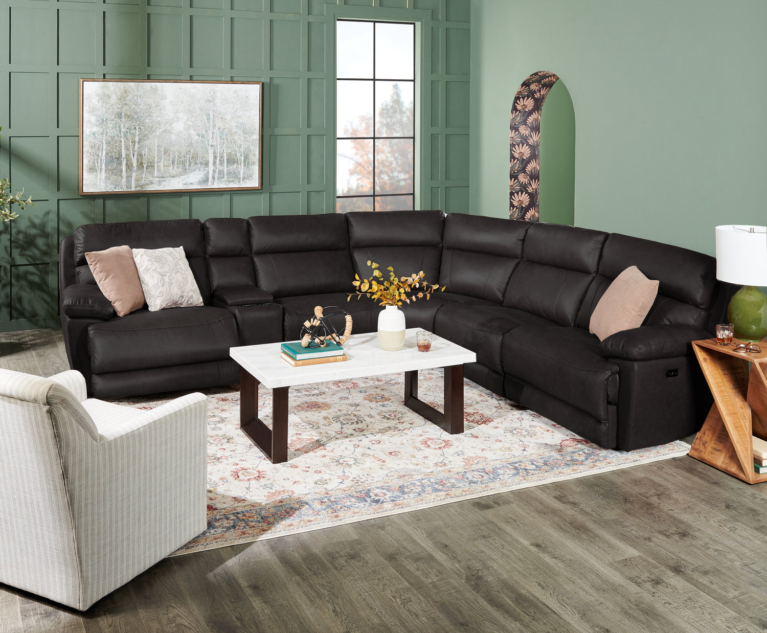 Sorrento 6 Piece Genuine Leather Power Reclining Sectional with Sto. The Brick