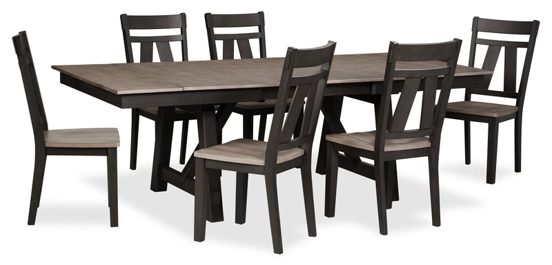 Zao 7pc Dining Set with Table & 6 Chairs, 66-94"W Extension, Melami ...