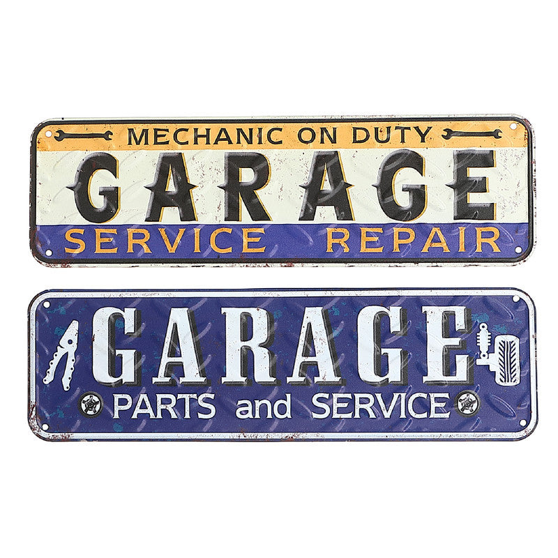 Embossed Galvanized Wall Sign Garage Service - Set of 2 Wall Decor ...