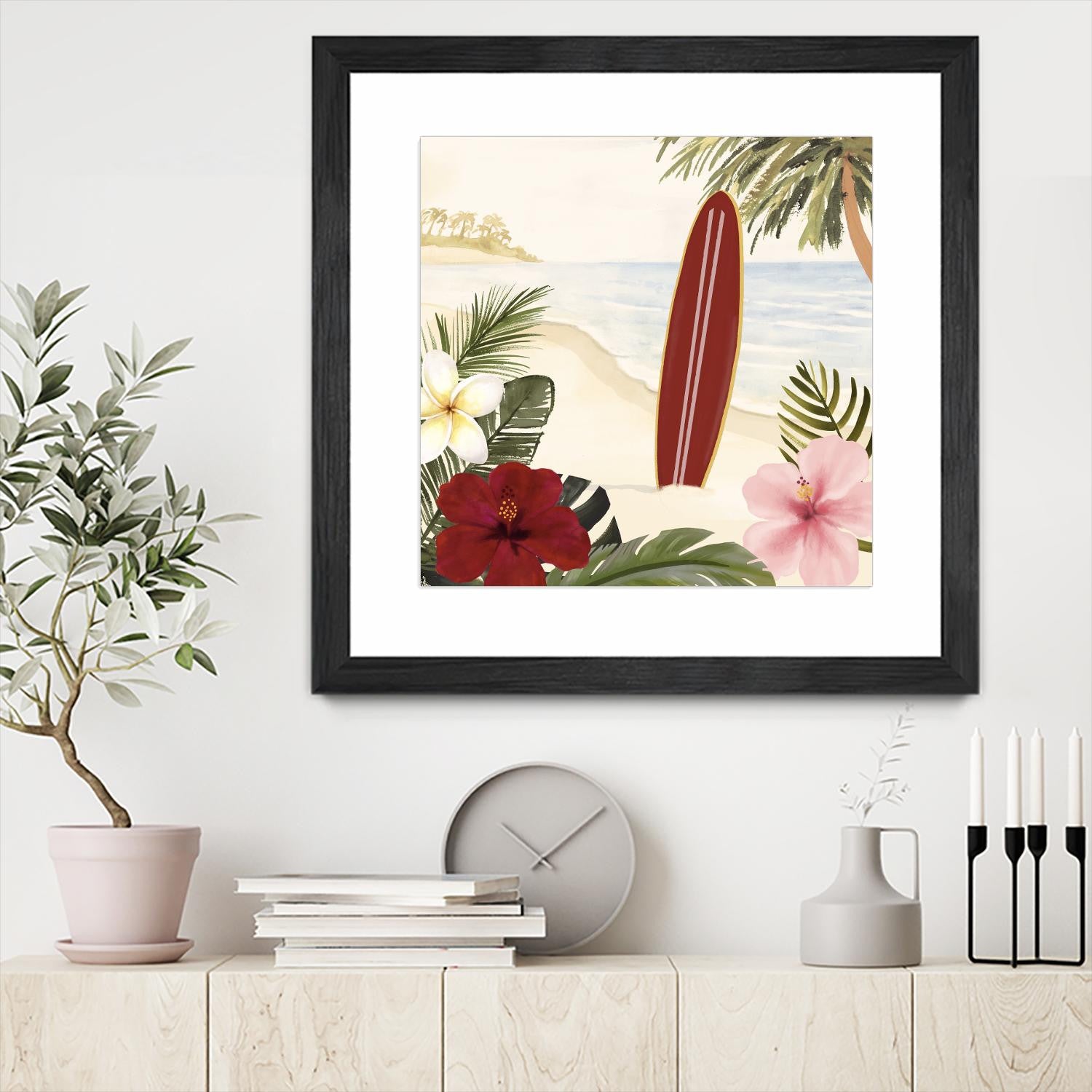"Aloha Ii" Matted and Framed Black 36x36 Wall Art - The Brick