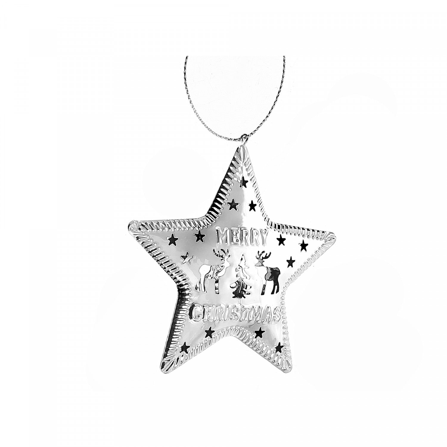 Silver Metal Ornament Star - Merry Christmas - Set of 6 - The Brick