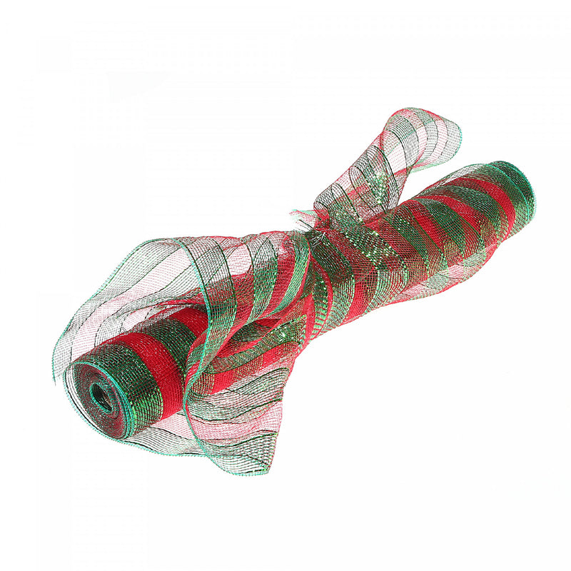 Mesh Ribbon Red and Green Stripes 21"x10y - Set of 2 Crafts - The Brick