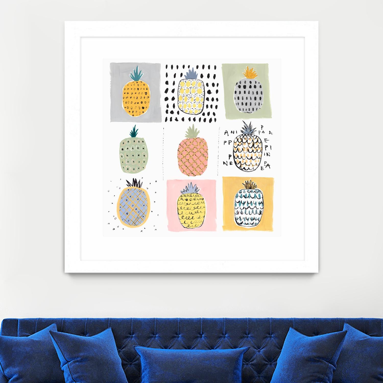 "Nine Pineapples" Matted and Framed White 30x30 Wall Art - The Brick