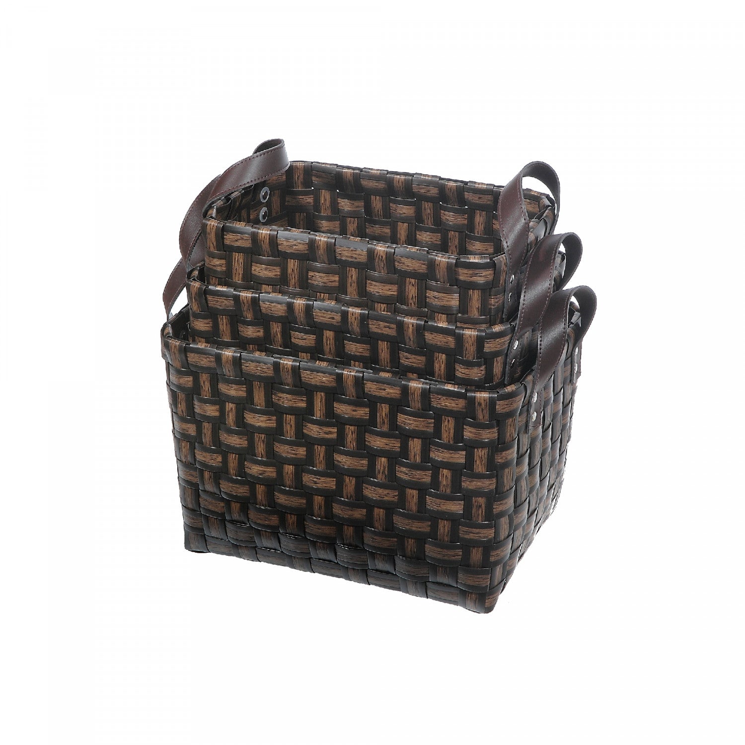 3pc Rect. Nesting Basketweave Basket with Handle Chocolate Storage ...
