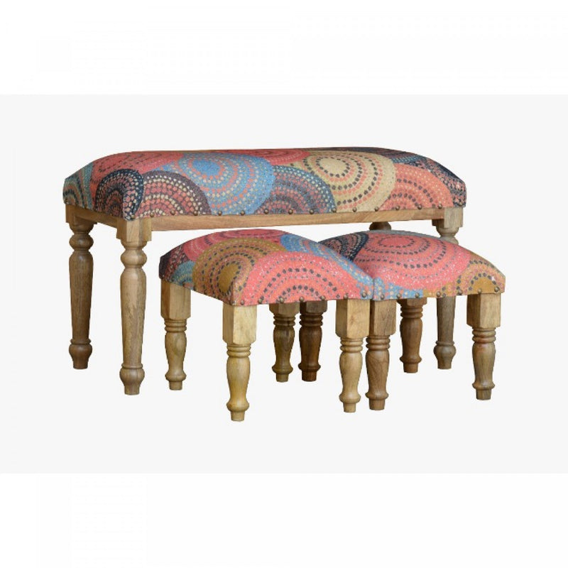 3 Piece Wood Bench and Stools Set Henna Benches - The Brick
