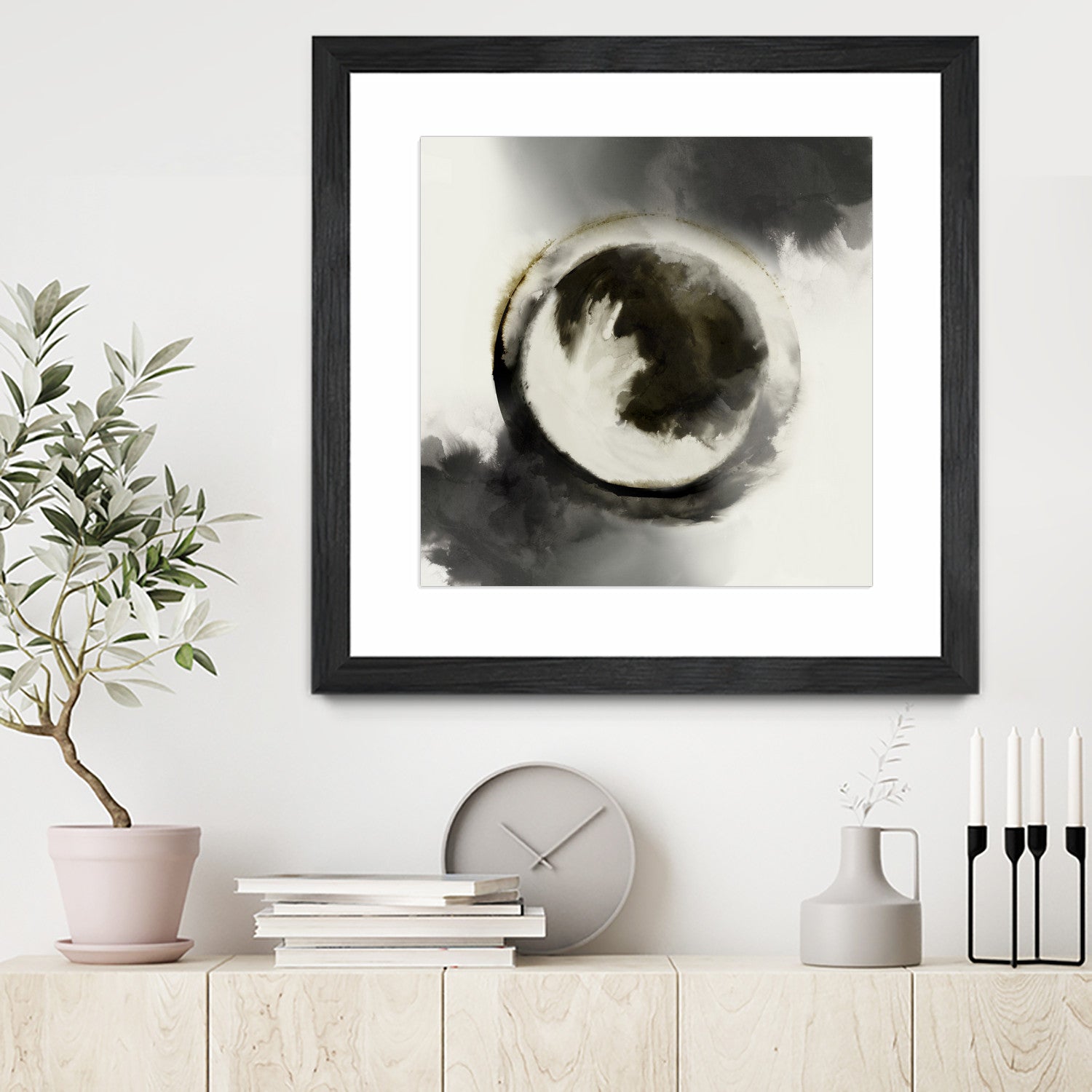 "Smokey Circumference" Matted and Framed Black 30x30 Wall Art - The Brick