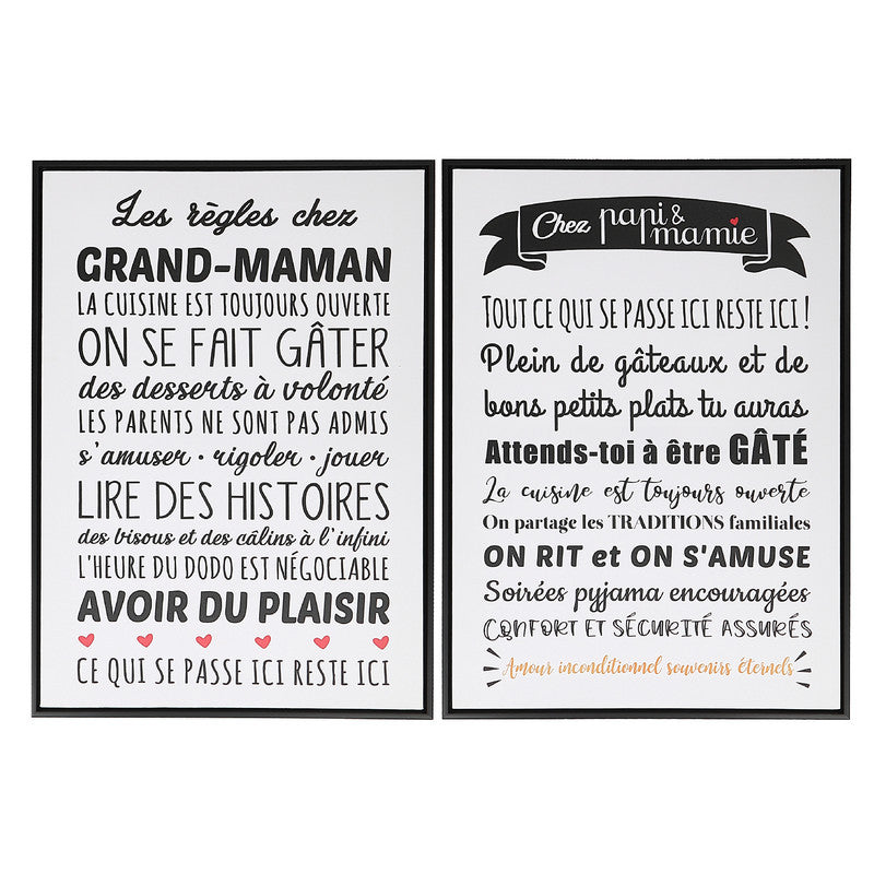 Framed Canvas Wall Sign Regles Chez Papi & Mamie - Set of 2 Wall Decor ...