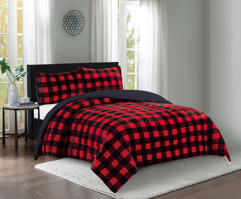 Buffalo Check 3-Piece Queen Comforter Set - Black/Red - The Brick