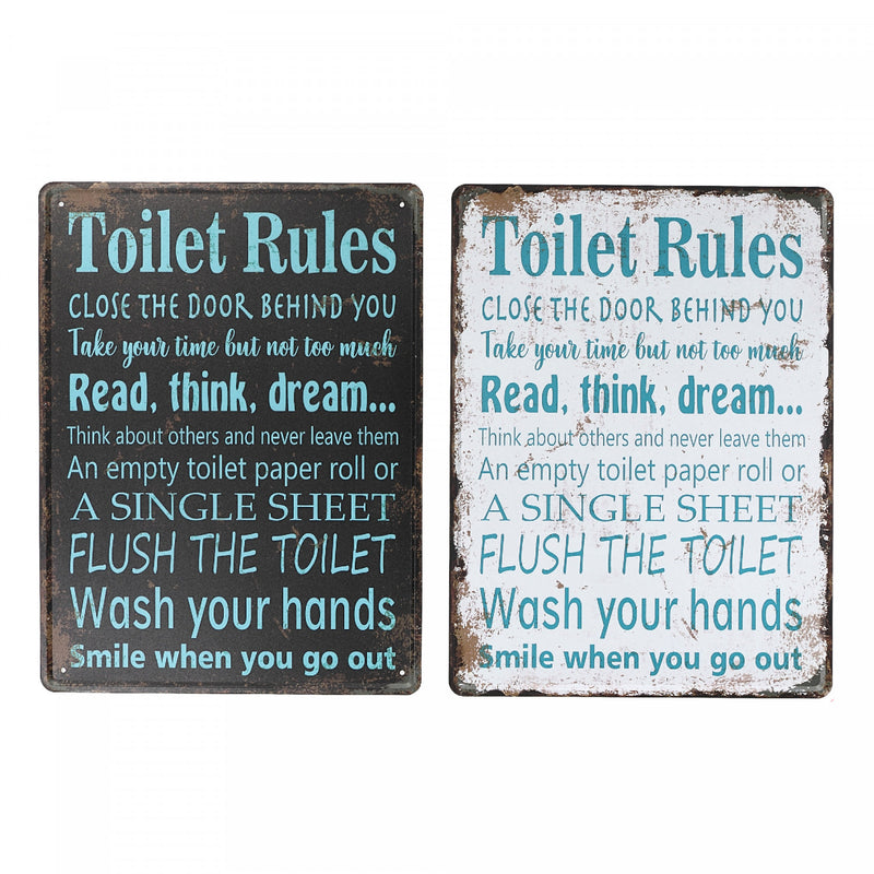 Metal Wall Sign Toilet Rules - Set of 2 Wall Decor - The Brick