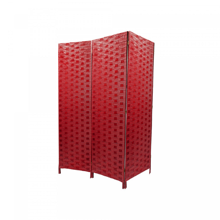 3 Panel Woven Bamboo Screen Burgundy - The Brick