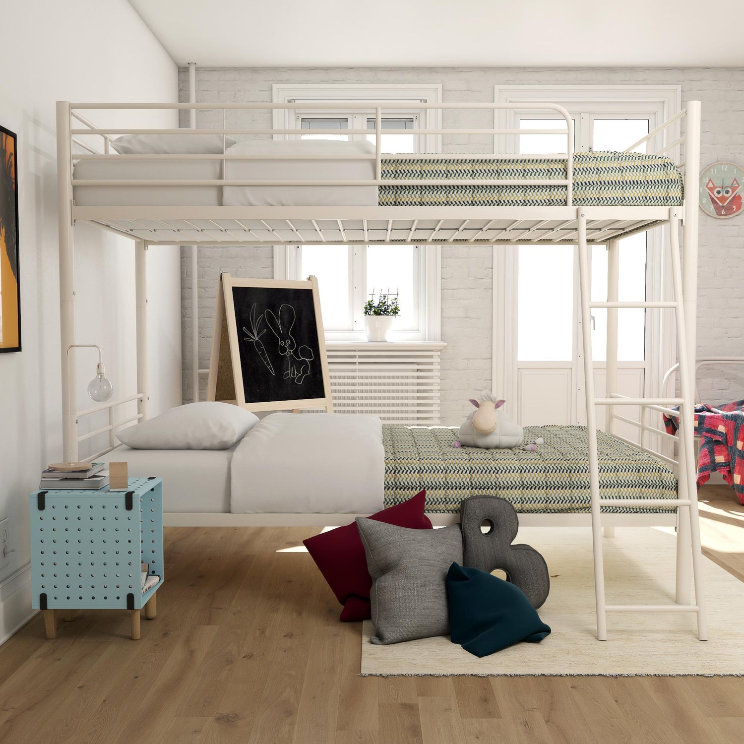 White metal twin bunk bed store