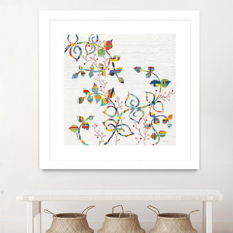 "Rainbow Vines With Berries" Matted and Framed White 36x36 Wall Art ...