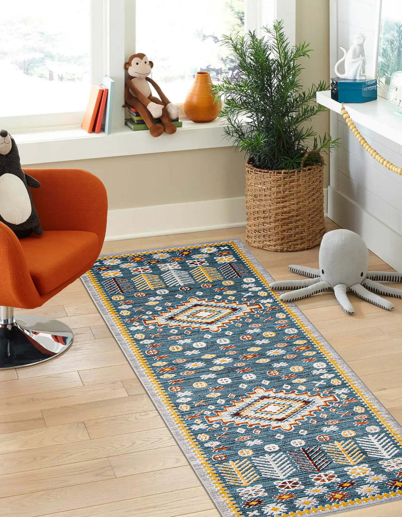 Gypsy Blue Machine Washable Area Rug - 2'6" x 8'0" - The Brick