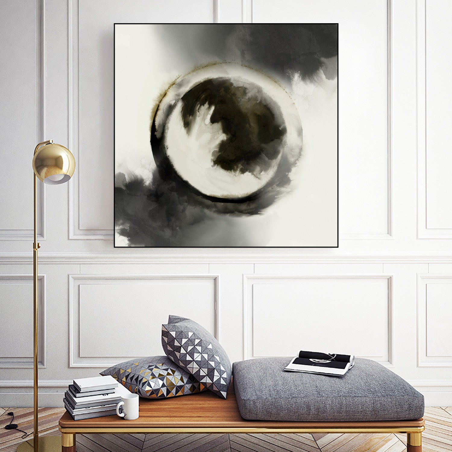 "Smokey Circumference" Canvas Framed Black 20x20 Wall Art - The Brick