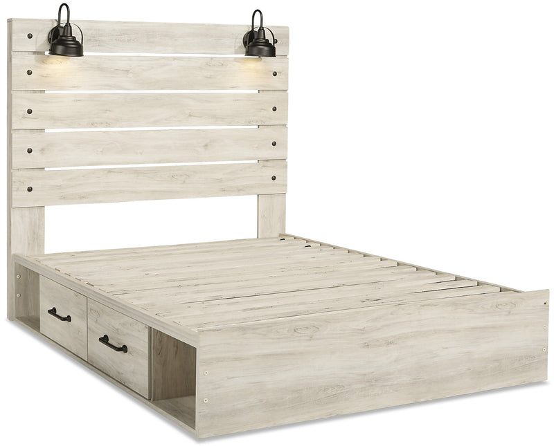 Abby Platform Side Storage Bed with LED Lights & USB Ports, White ...
