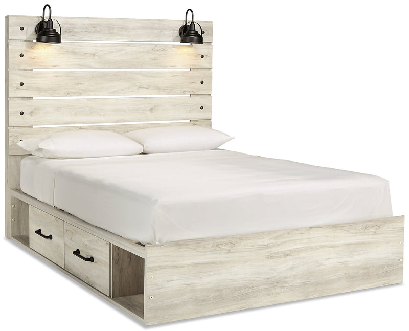 Abby Platform Side Storage Bed with LED Lights & USB Ports, White ...