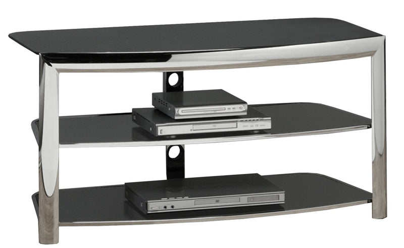 Chrome Metal Black Tempered Glass TV Stand - The Brick