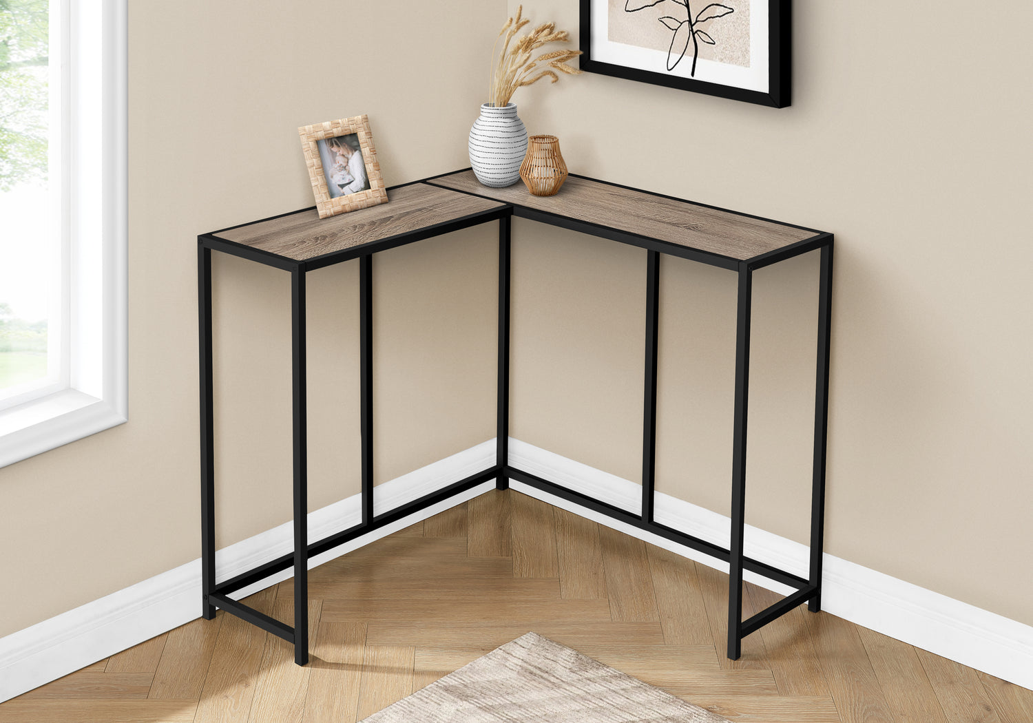 Dark Taupe Wood-look Black Console Table - The Brick