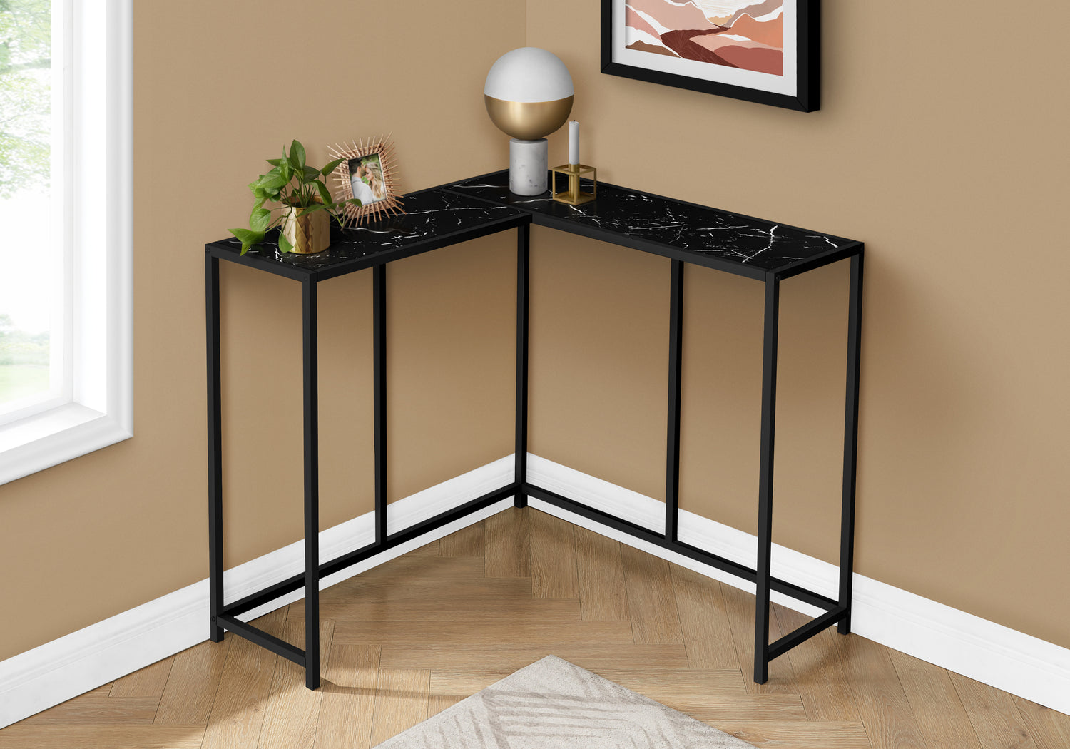 Black Marble-look Black Console Table - The Brick