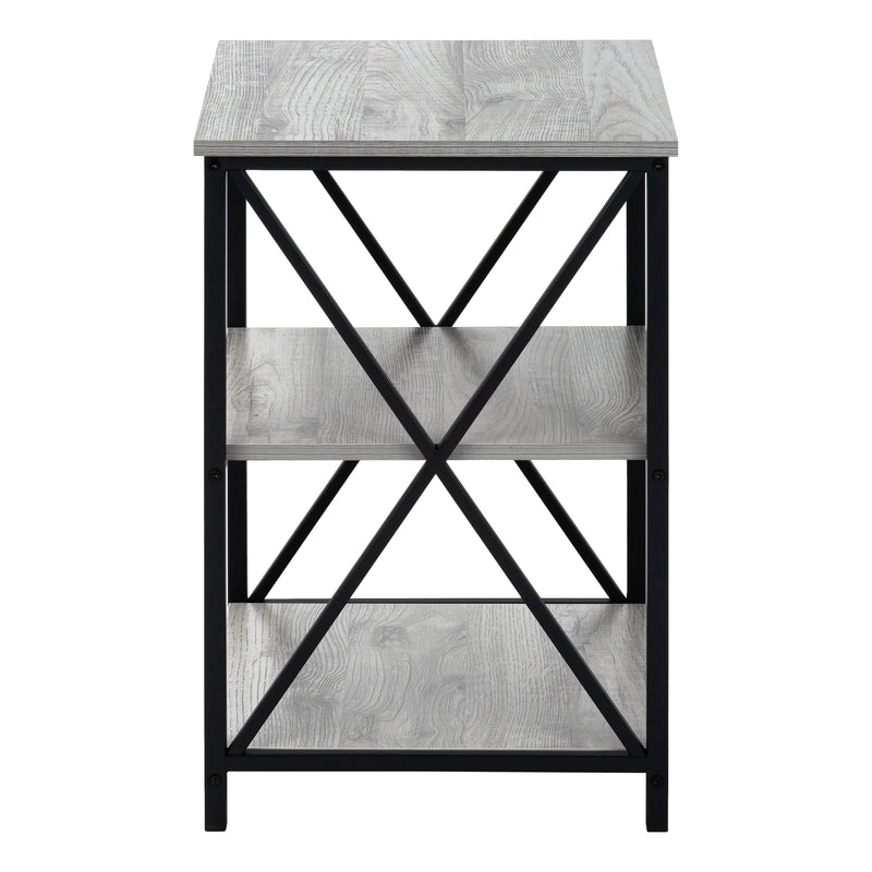 Grey Wood-look Black Metal Side Table Nightstand Table - The Brick