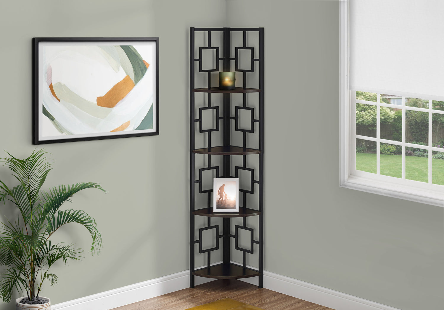 Espresso Black Metal Corner Etagere Bookcase - The Brick