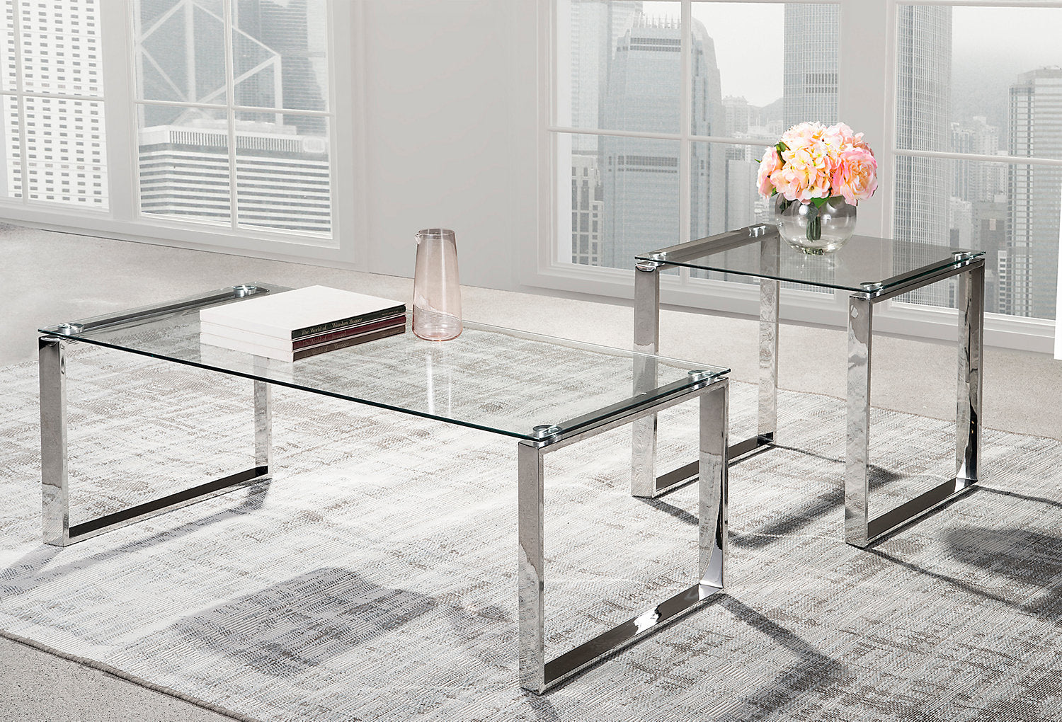 Metro 47 Modern Glass Top Coffee Table Silver with Metal Legs