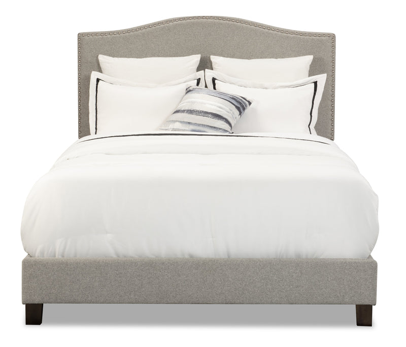 Cove Upholstered Platform Bed in Grey Fabric with Nailhead Design ...