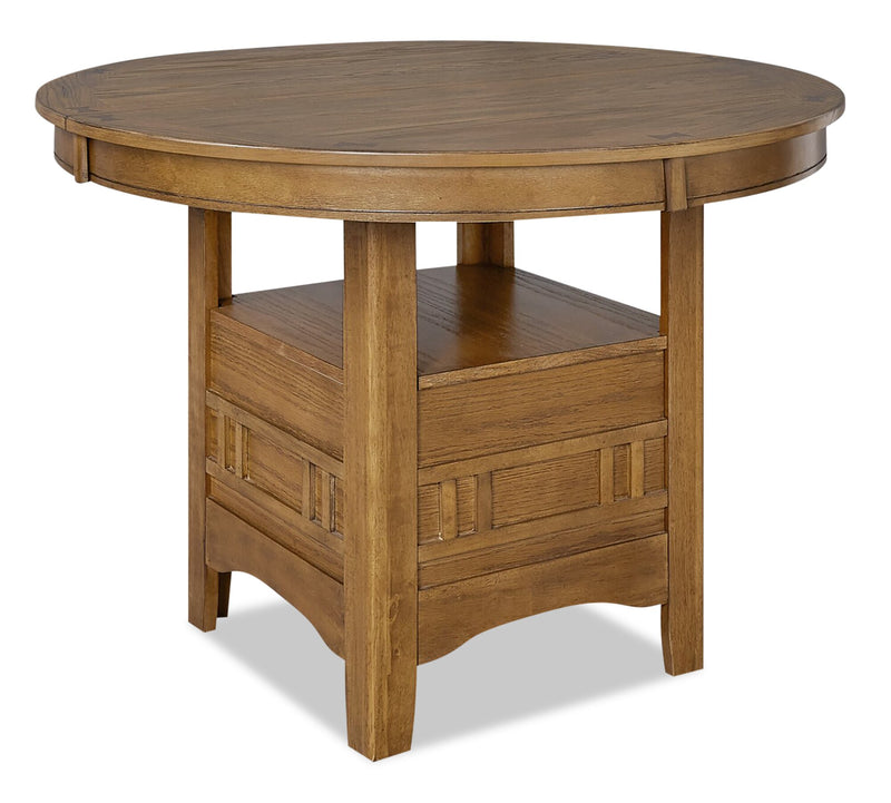 Dena Dining Table with 42-60"W Extension, Round - Oak Brown - The Brick