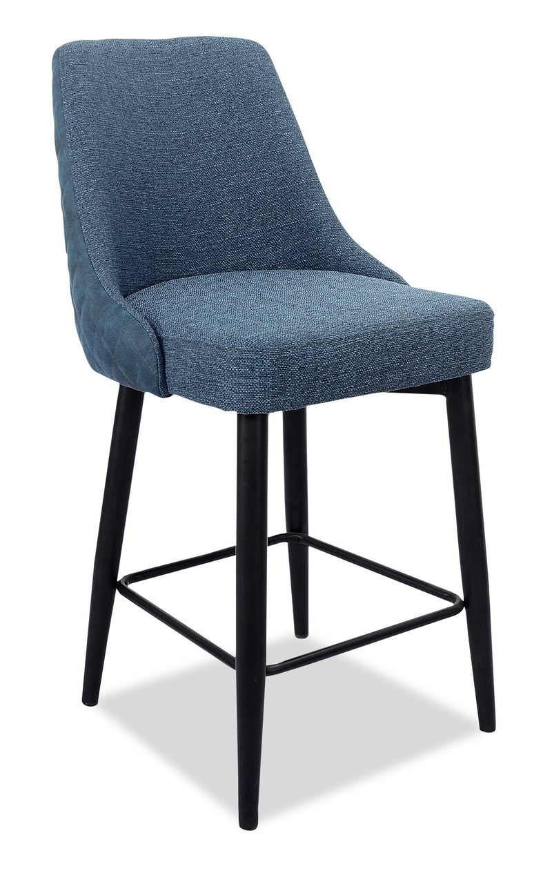 Eden Counter-Height Stool with Linen-Look Fabric, Metal - Blue - The Brick