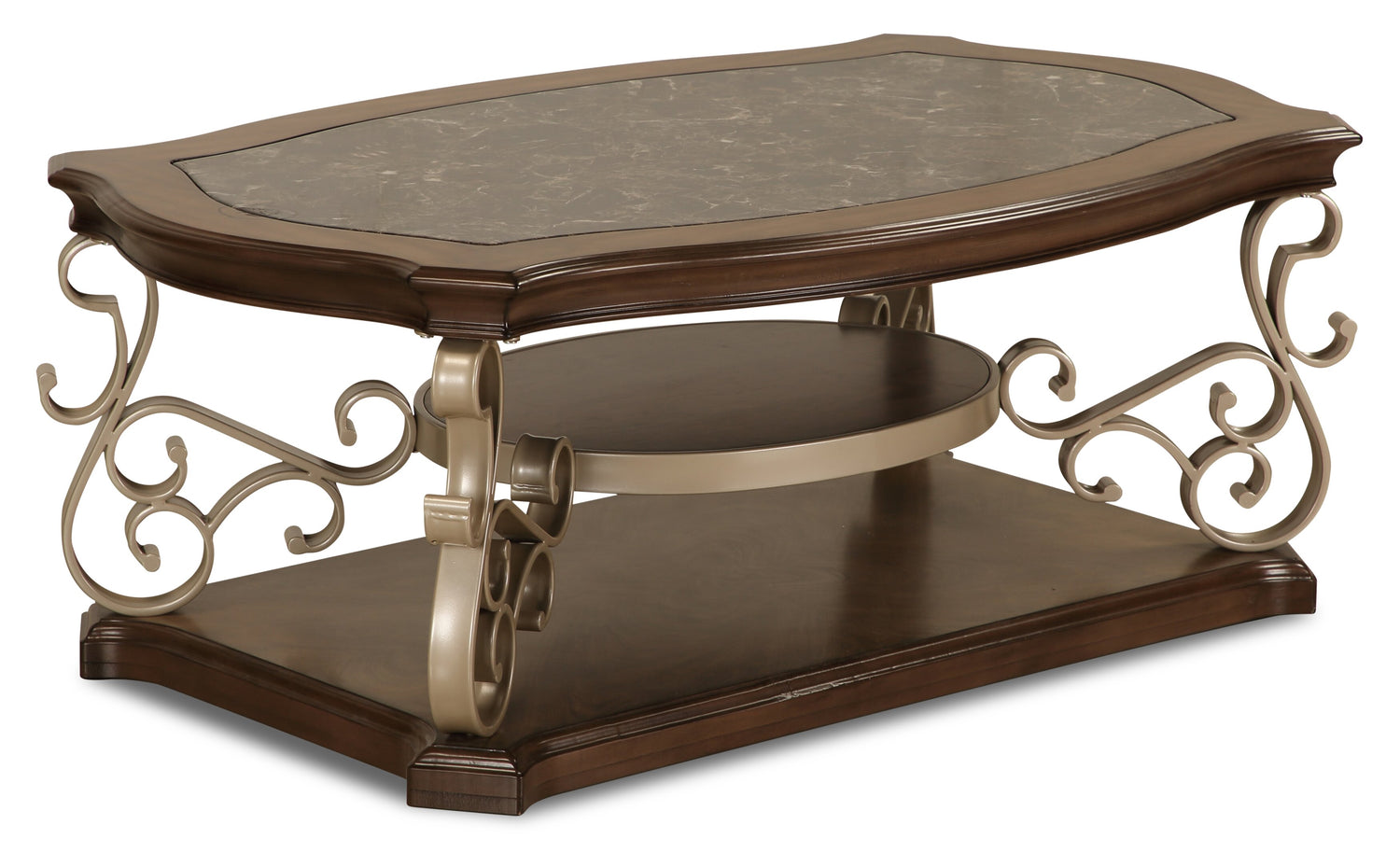 Heidi 52 Ornate Coffee Table with Shelf Brown and Champagne with. The Brick