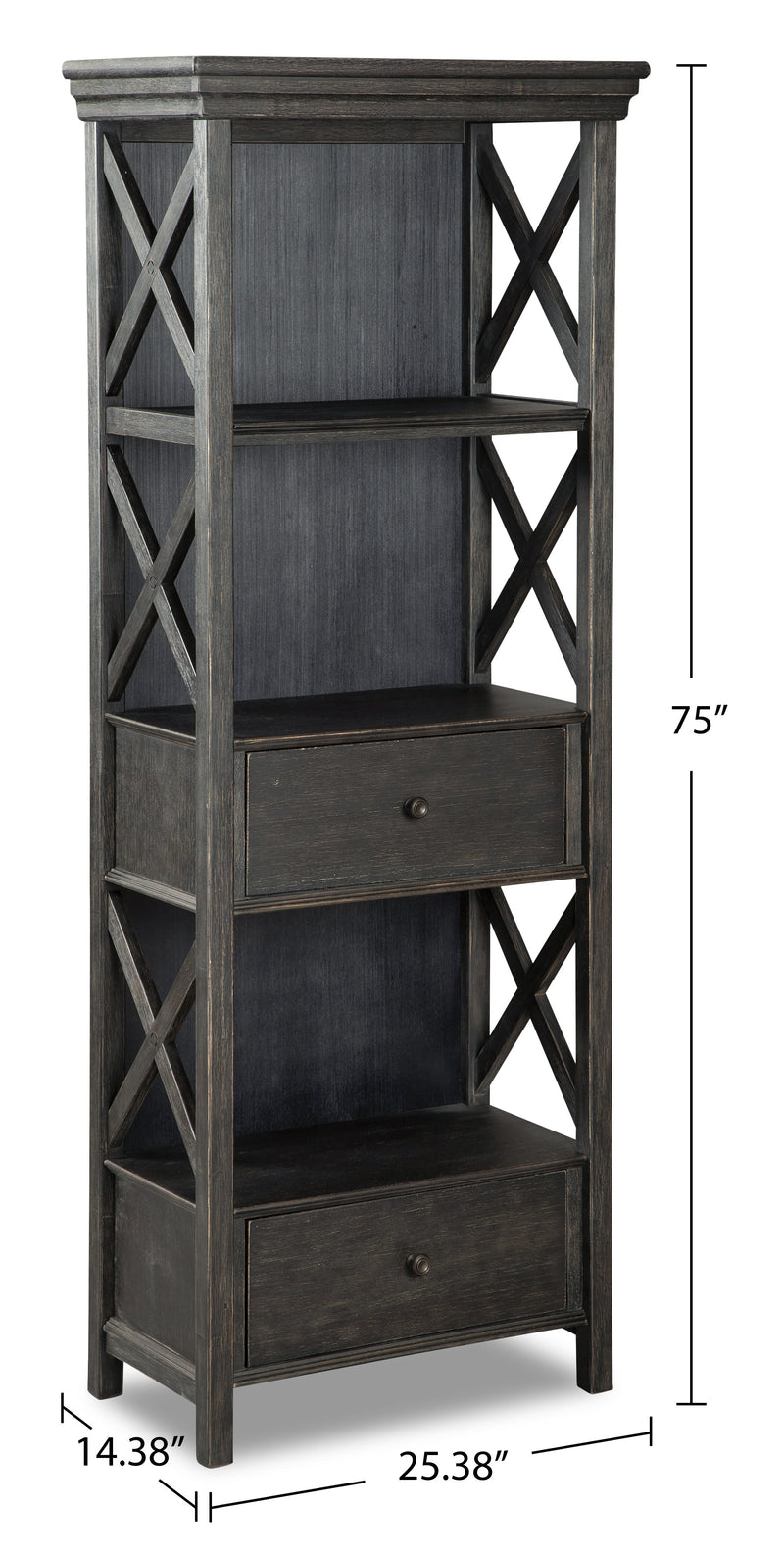 Isla Display Shelft with Storage Drawers, 25.4"W - Rustic Black - The Brick
